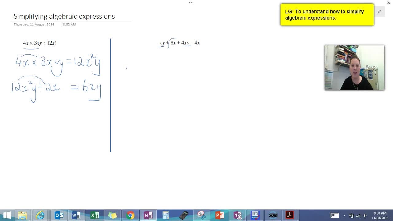 Simplifying Algebraic Expressions - This vide... - ClickView