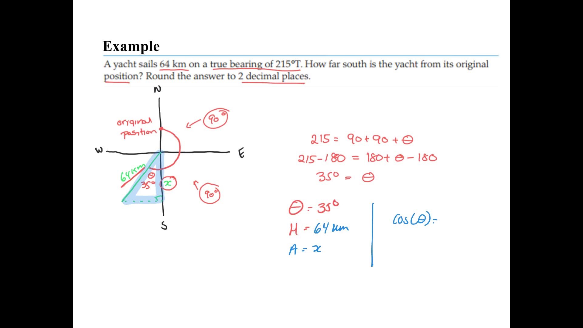 Finding the compass bearing and true bearing -Examples - ClickView