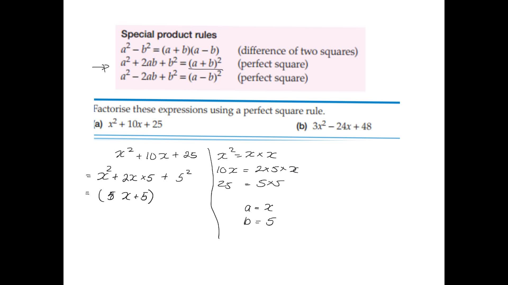 Factorising using the perfect square rules-Examples - ClickView