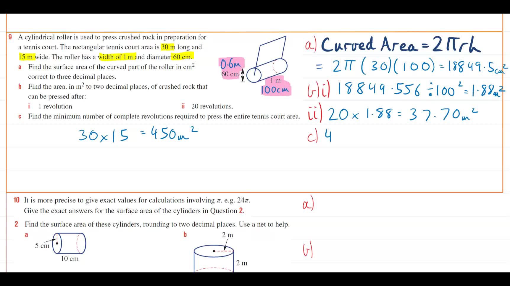 9 - Measurement and Geometry - TSA of a Cylinder - ClickView