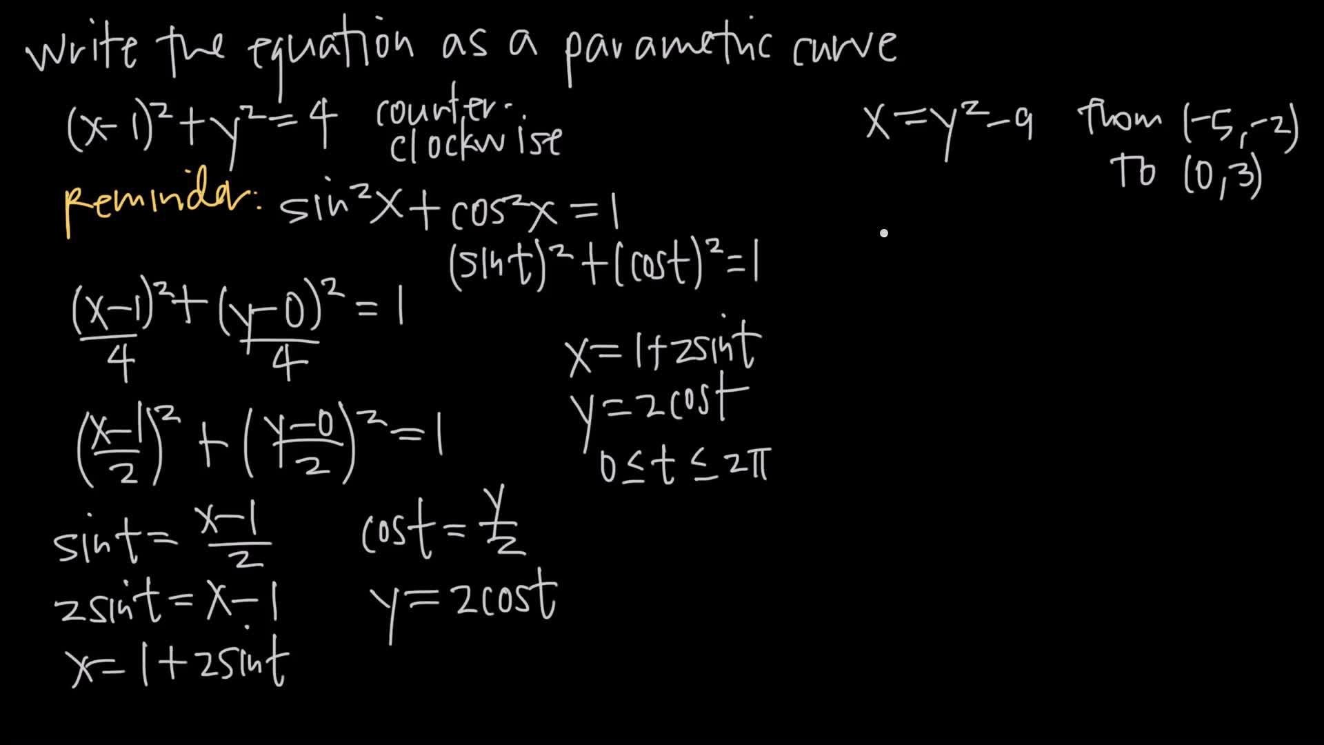 Write The Equation As A Parametric Curve Clickview