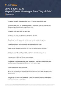 Meyne Wyatt's Monologue from City of Gold | ClickView