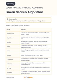 Linear Search Algorithm Video & Resources | ClickView
