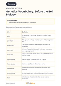 Genetics Vocabulary: Before the Bell Biology | ClickView